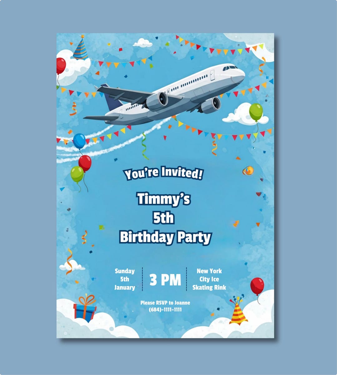 Airplane Birthday Invitation | Kids Theme Birthday Invitation ...