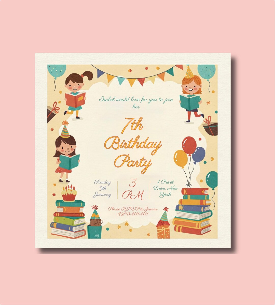 Book-themed Birthday Invitation | Kid's Birthday Party Invite ...