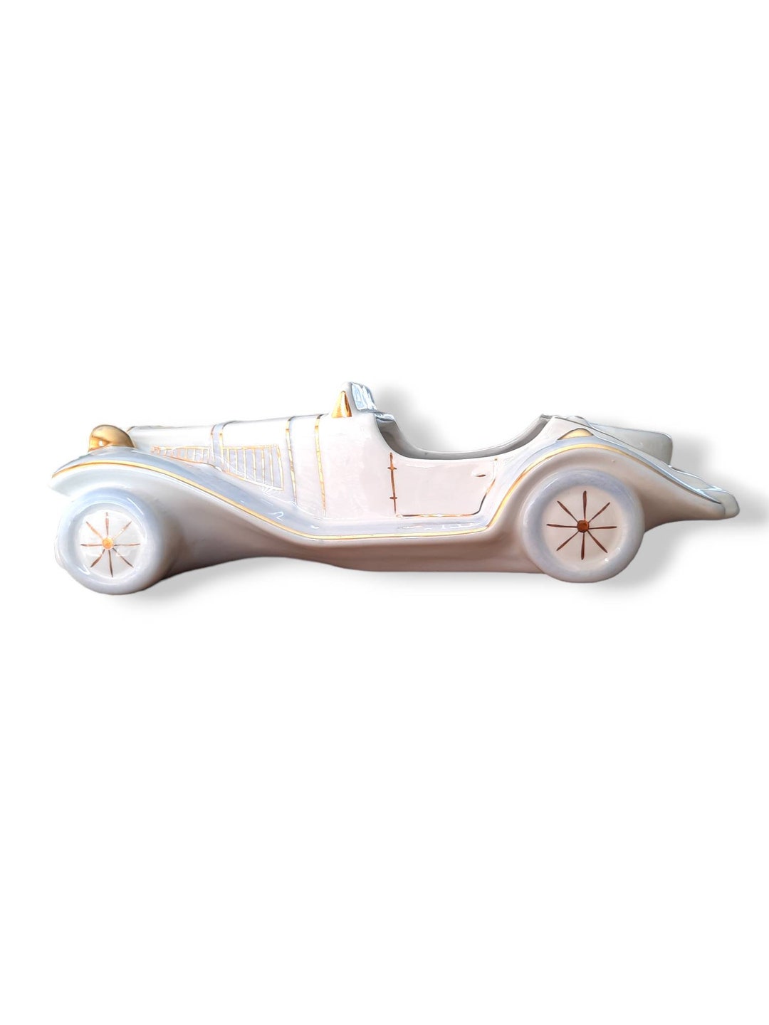 Vintage Pottery Car Oldtimer Model Earthenware Car White Light Blue ...