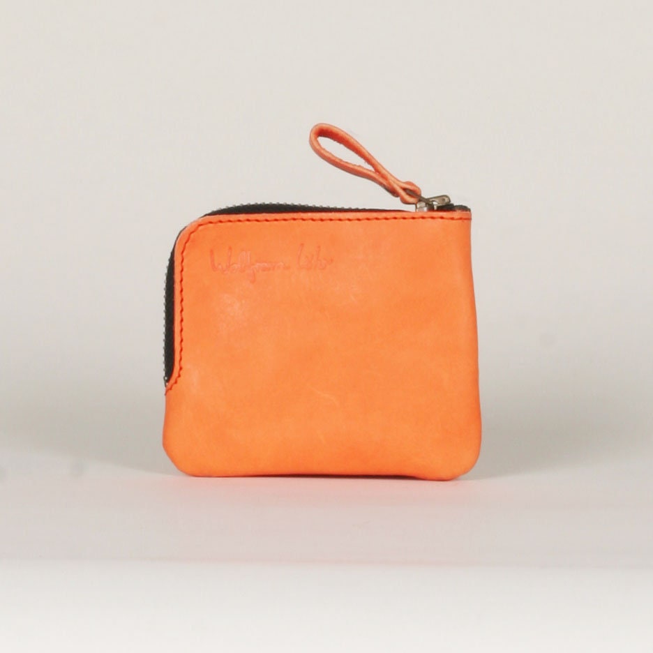 Orange Leather Zip Wallet, Leather Purse, Card Wallet, Leather Coin ...