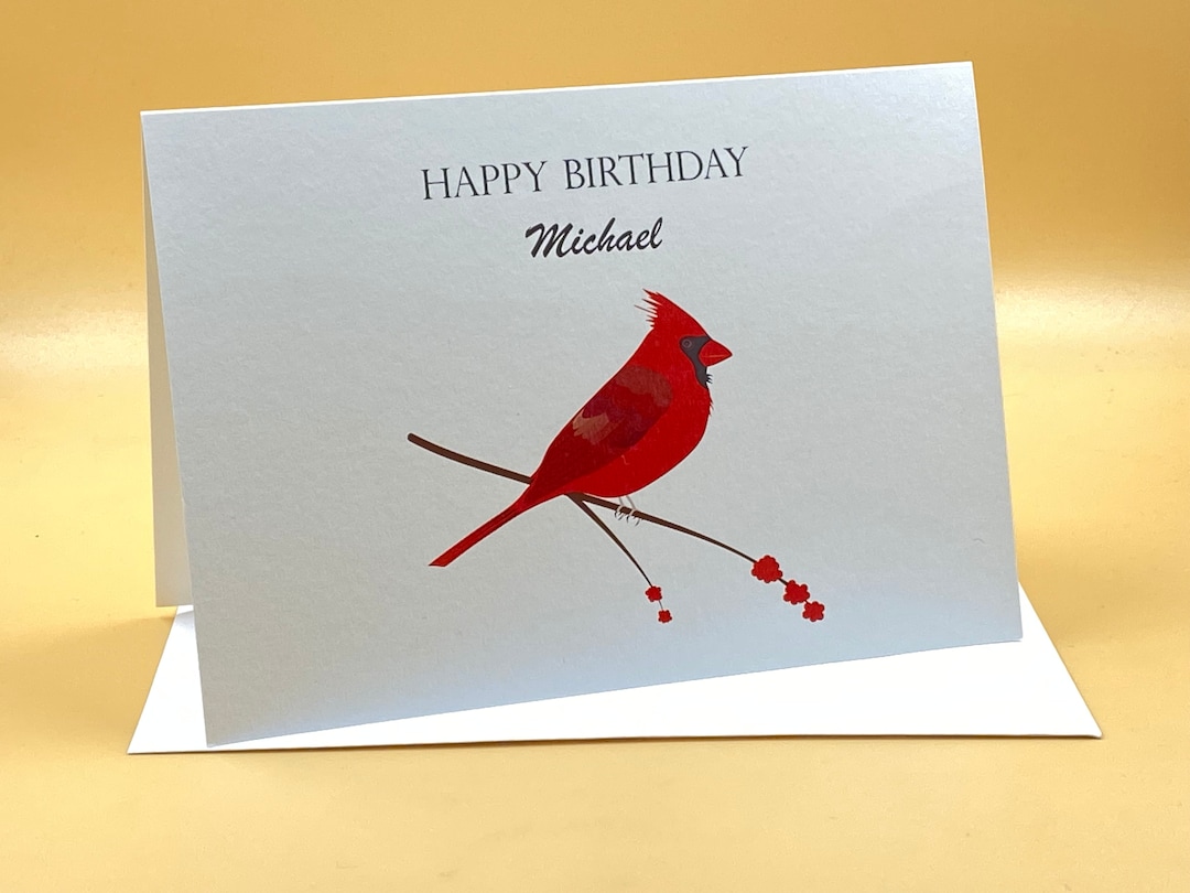 Cardinal Birthday Card, Personalised, Winter Birthday Card, Animal ...