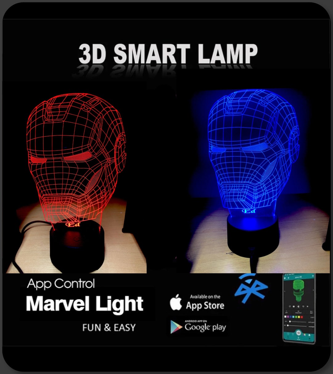 Iron Man Smart APP Control 3D Illusion Night Light Bluetooth,music,7 ...