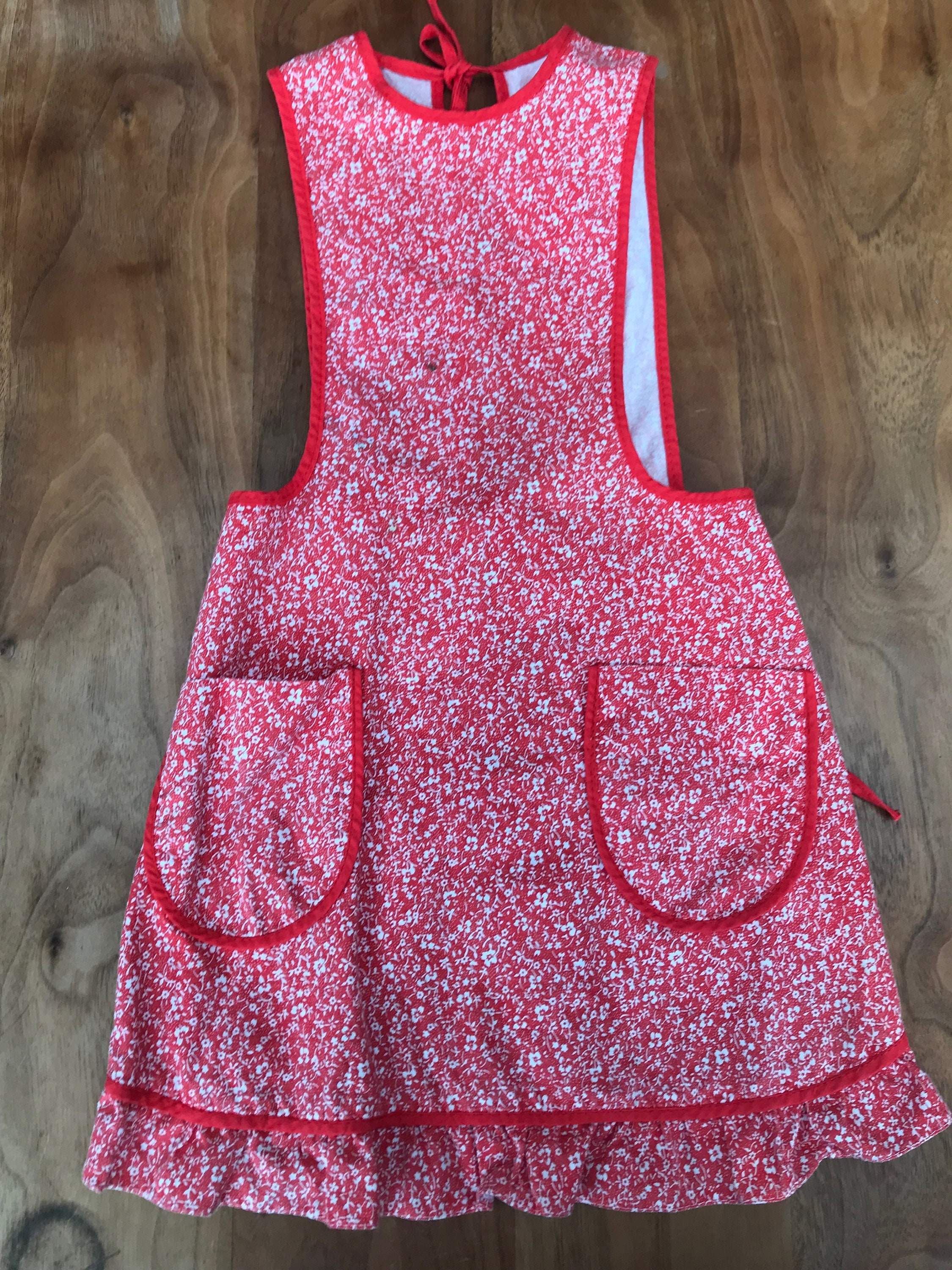 Original 50s Pretty Pinafore Apron, Vintage Girls 3 - 5 Years, Red W ...