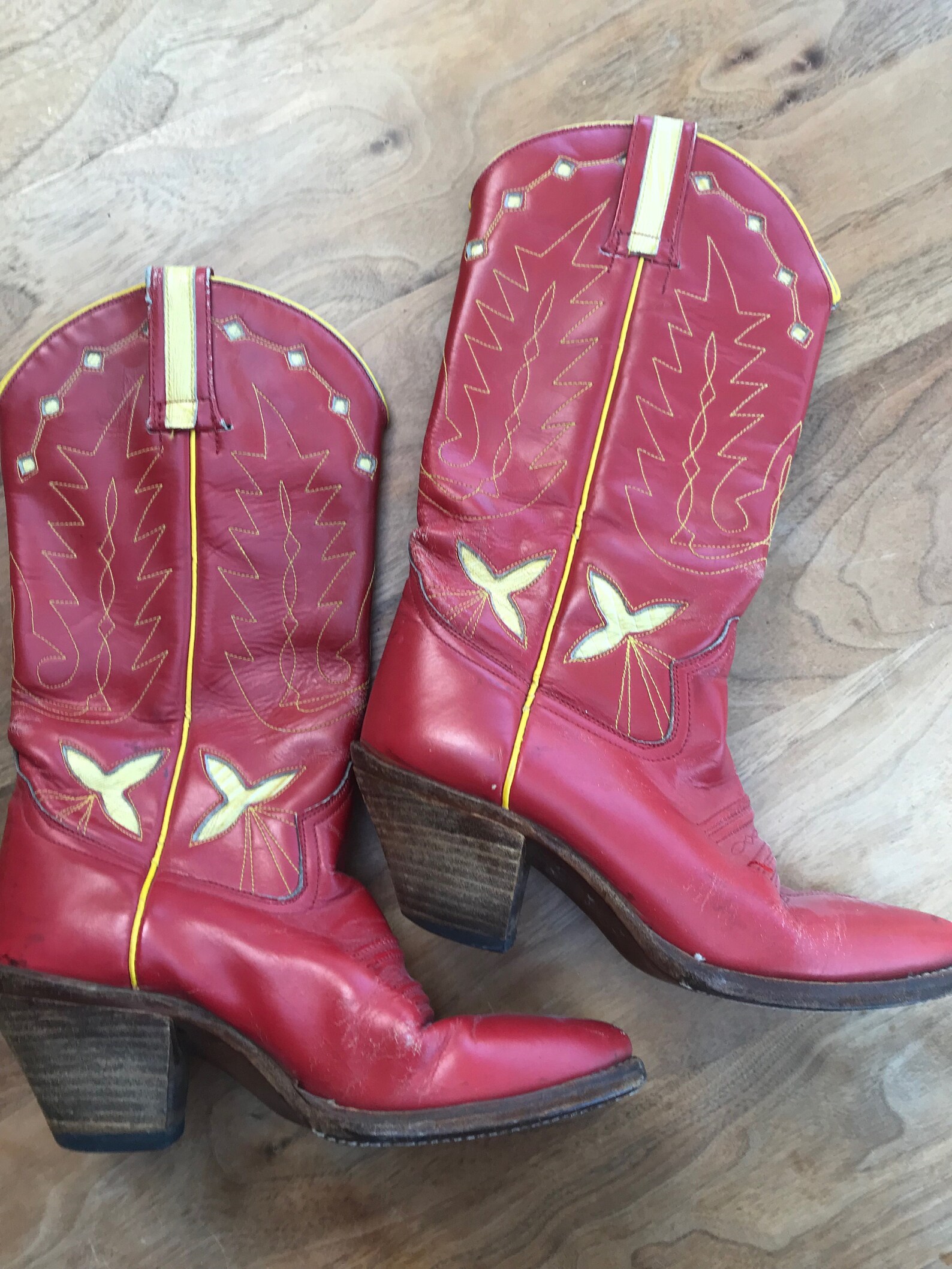 Incredible Vintage Leather Cowboy Boots in Bright Post Box Red, No ...