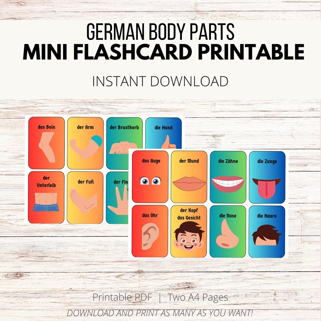 German Language Teacher Body Parts Mini Flashcards Classroom Wall ...