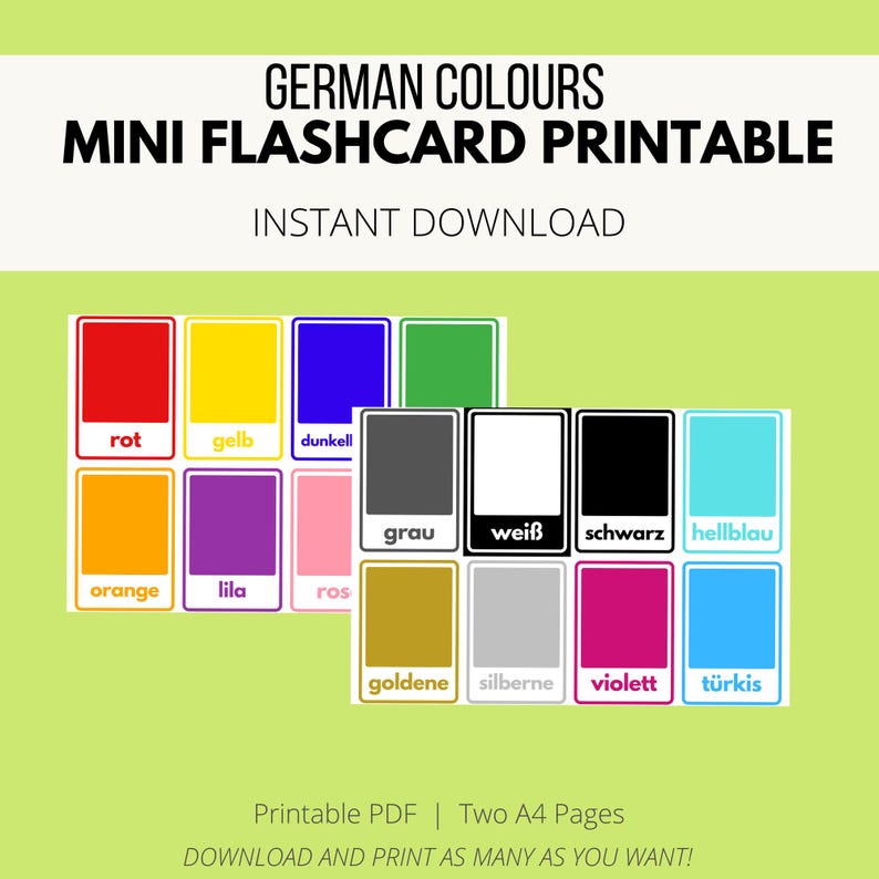 German Colour Mini Flashcards Classroom Teacher Printable - Etsy