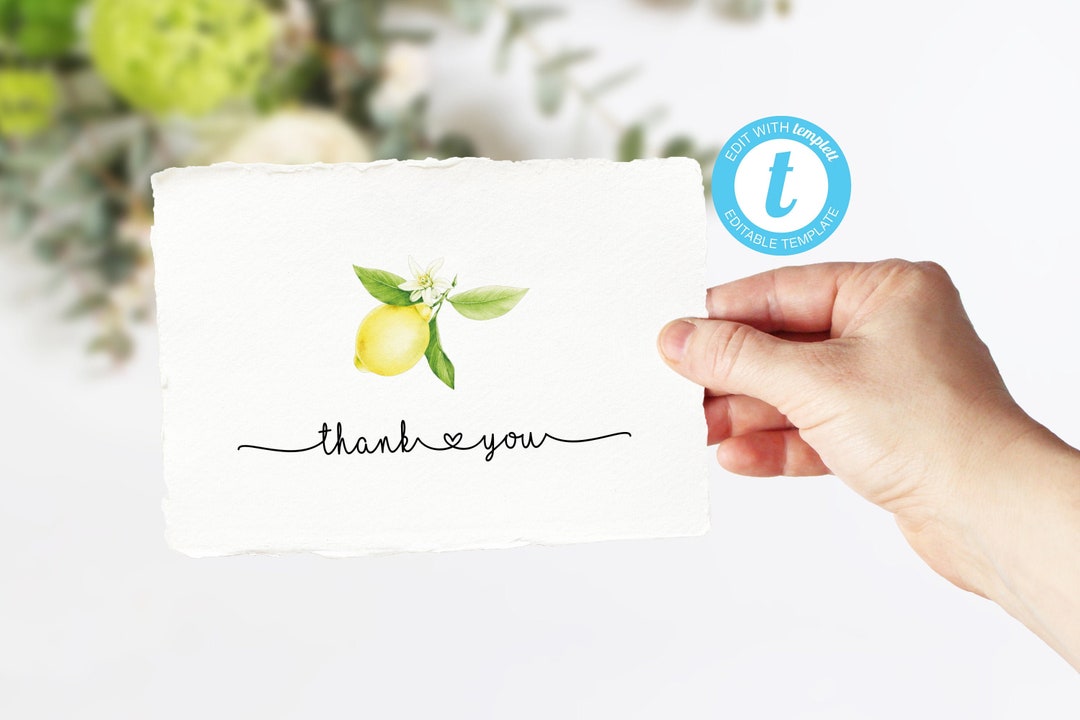 Printable Thank You Card Template, Lemon Thank You Note, Instant ...