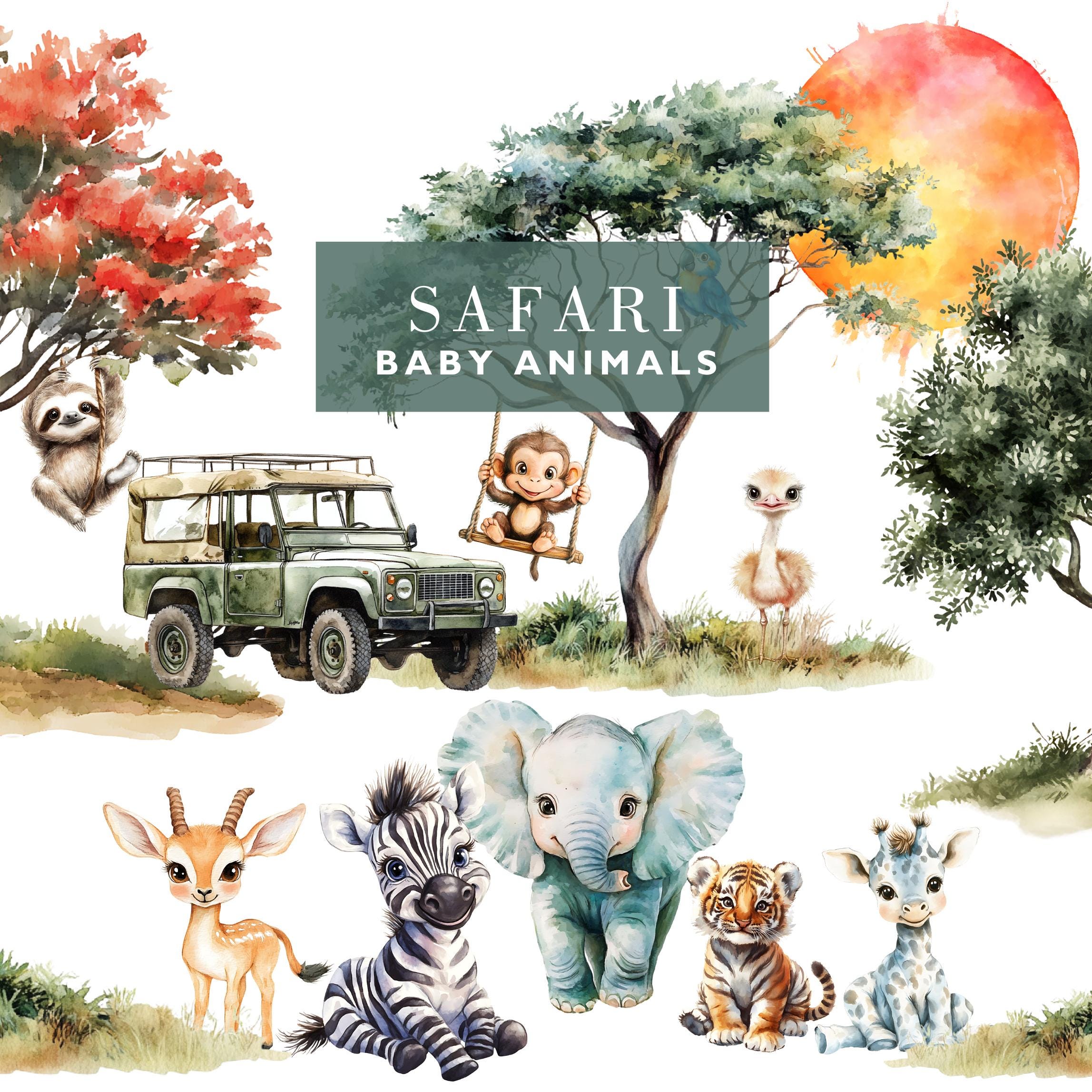 Watercolor Safari Clipart, Jungle Animals Png, Lion, Elephant Safari ...
