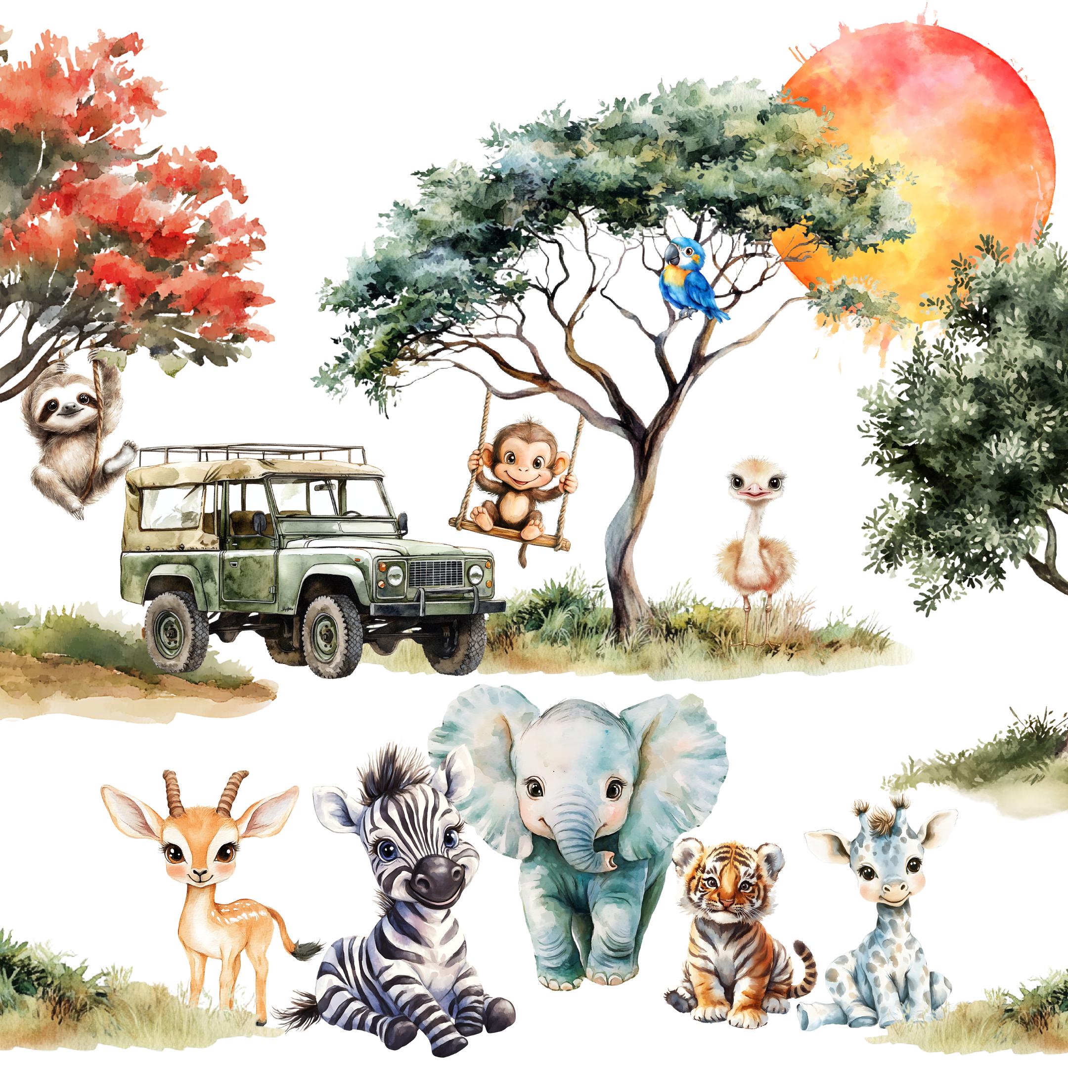 Watercolor Safari Clipart, Jungle Animals Png, Lion, Elephant Safari ...