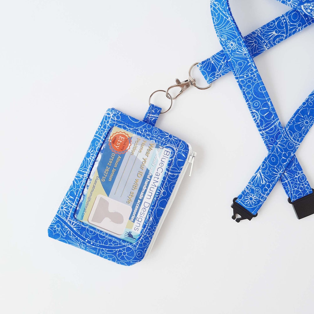 ID Holder Lanyard Wallet, Bus Pass Coin Purse, Zippered ID Case, Blue ...