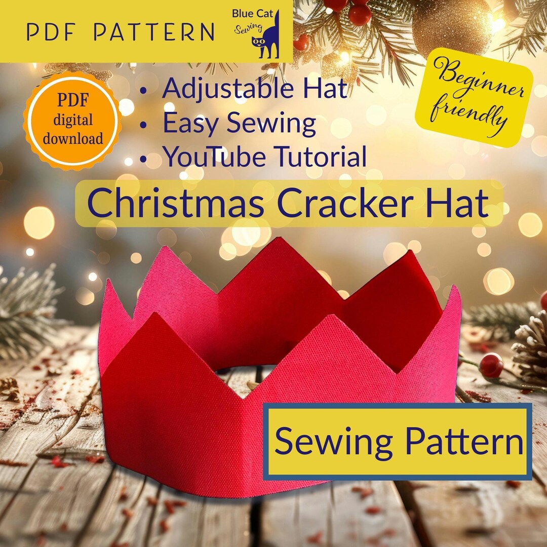 Christmas Cracker Hat Sewing Pattern, Reusable Adjustable PDF Pattern ...