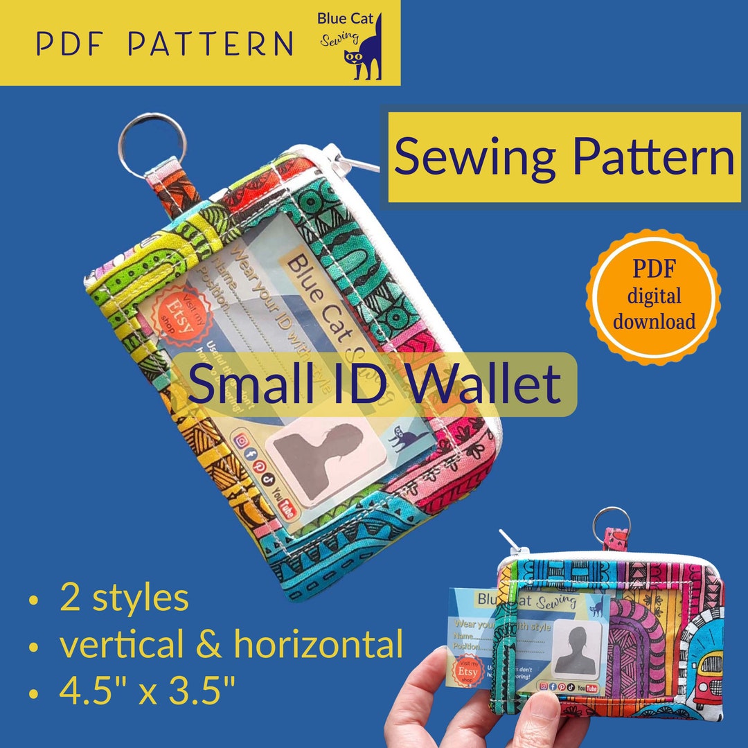 ID Wallet Pattern, PDF Sewing Instructions, Badge Holder, Zip Coin ...