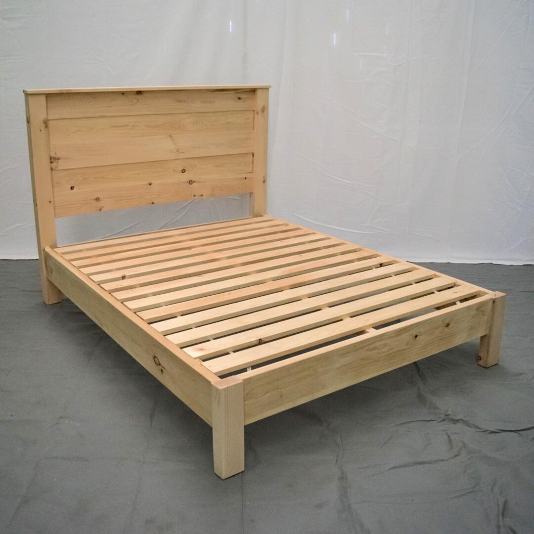 Unfinished Farmhouse Platform Bed With Headboard - Queen - Solid Wood ...
