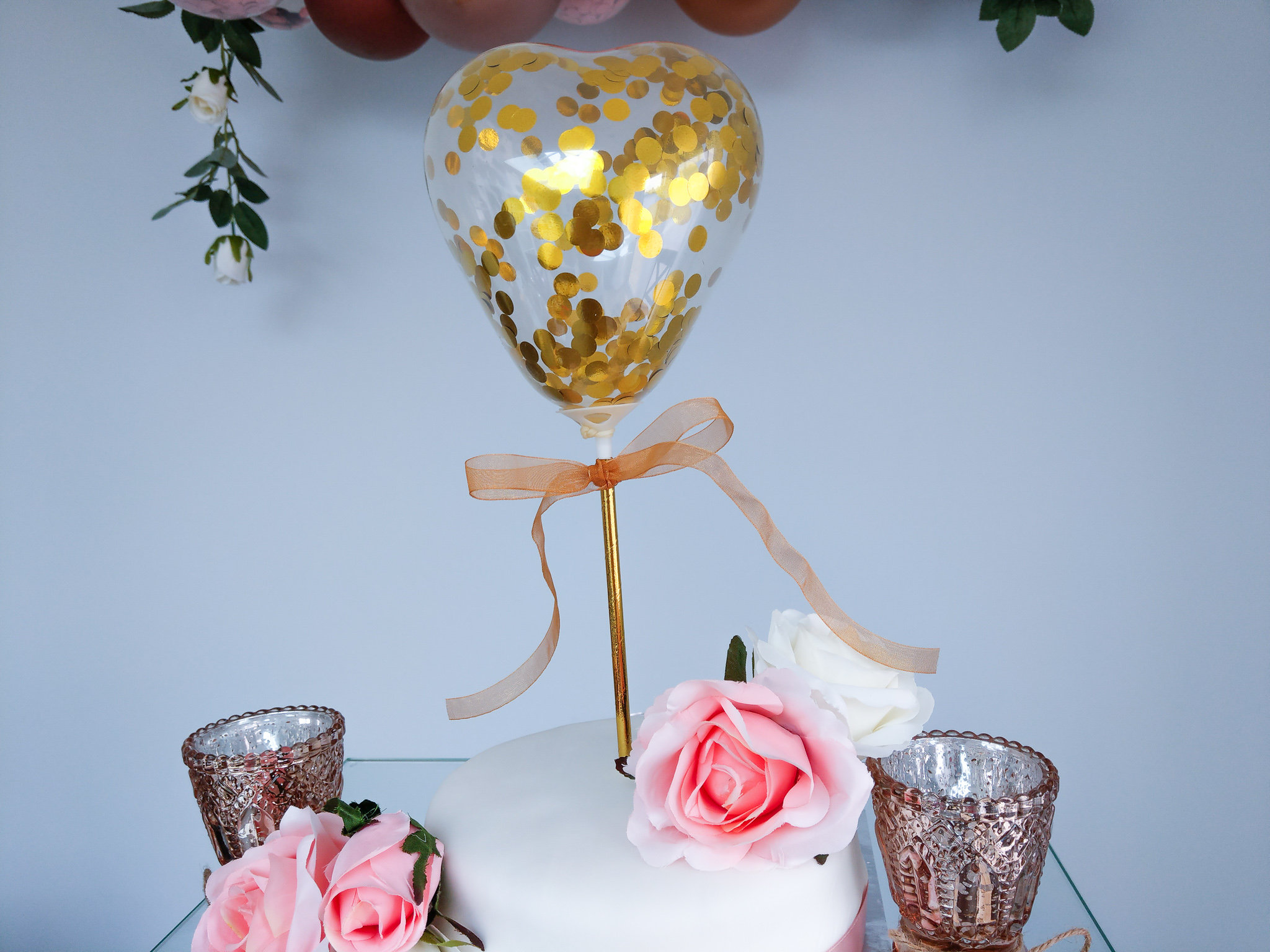 Balloon Cake Topper Hearts Gold Confetti Happy Birthday - Etsy