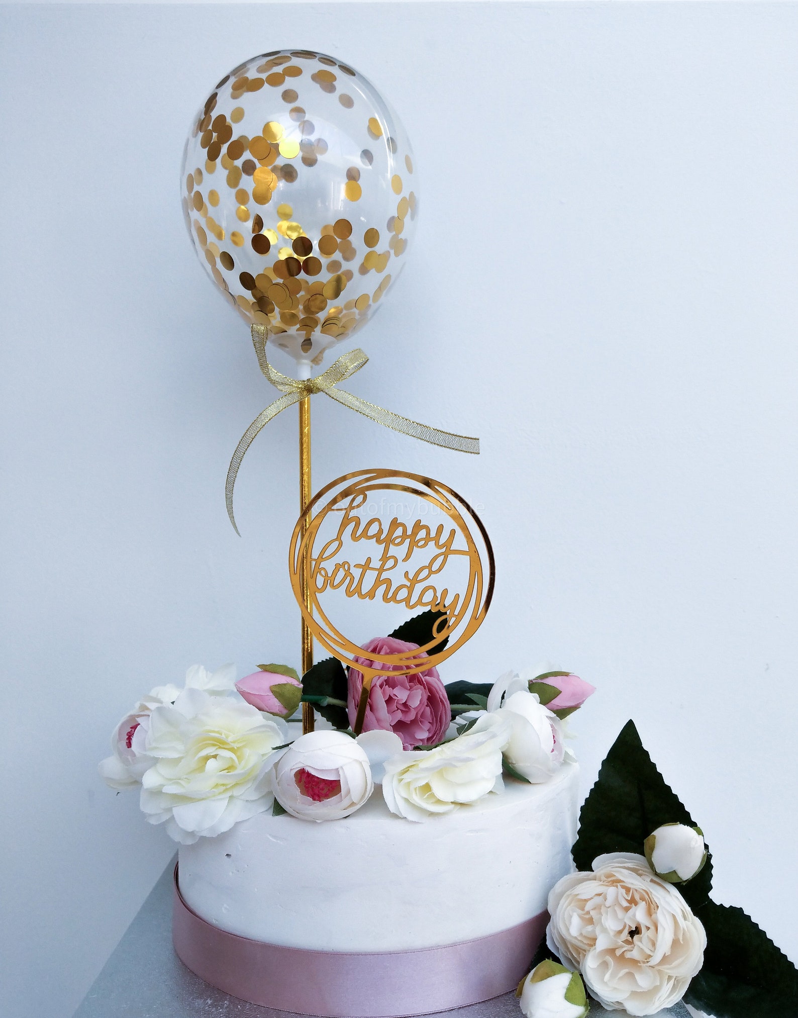 Gold Balloon Cake Topper Confetti, Balloon Topper, Anniversary, Happy ...