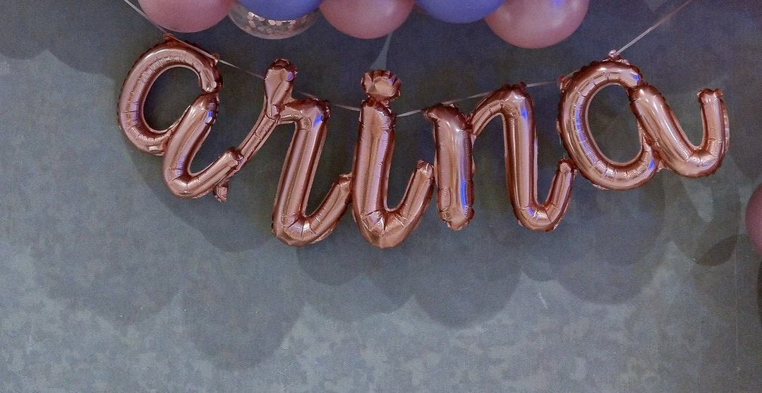 Rose Gold Custom Name Balloons, Personalized Cursive Letter Balloons ...