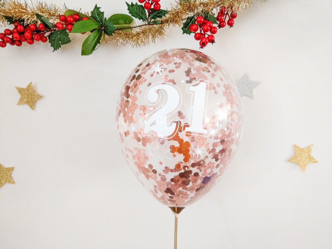 Rose Gold Balloons Confetti, Hello 21, Happy 21, Birthday, Party Decor ...