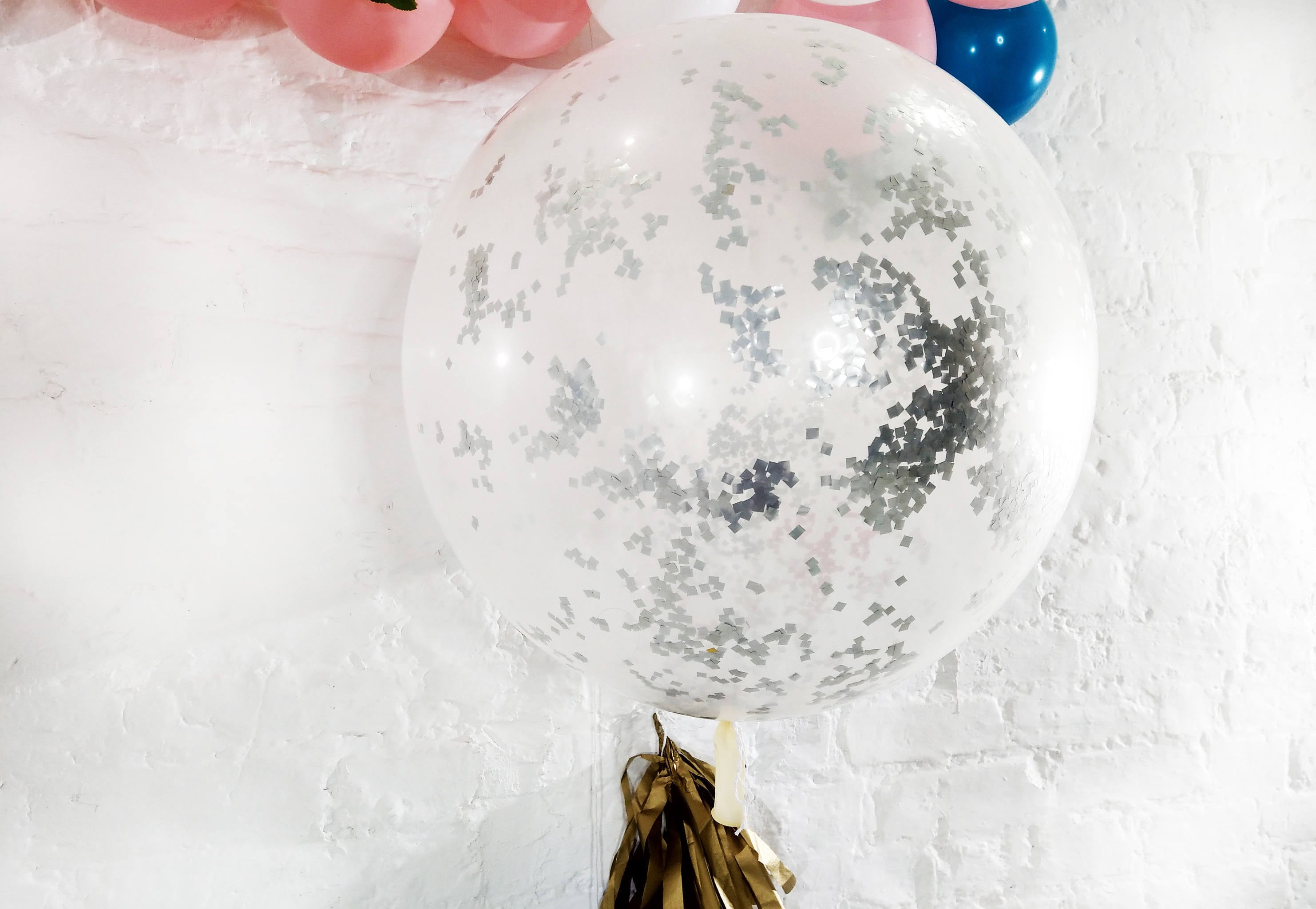 Silver Confetti Balloons 36" Party Balloons, Metallic Confetti, Clear ...