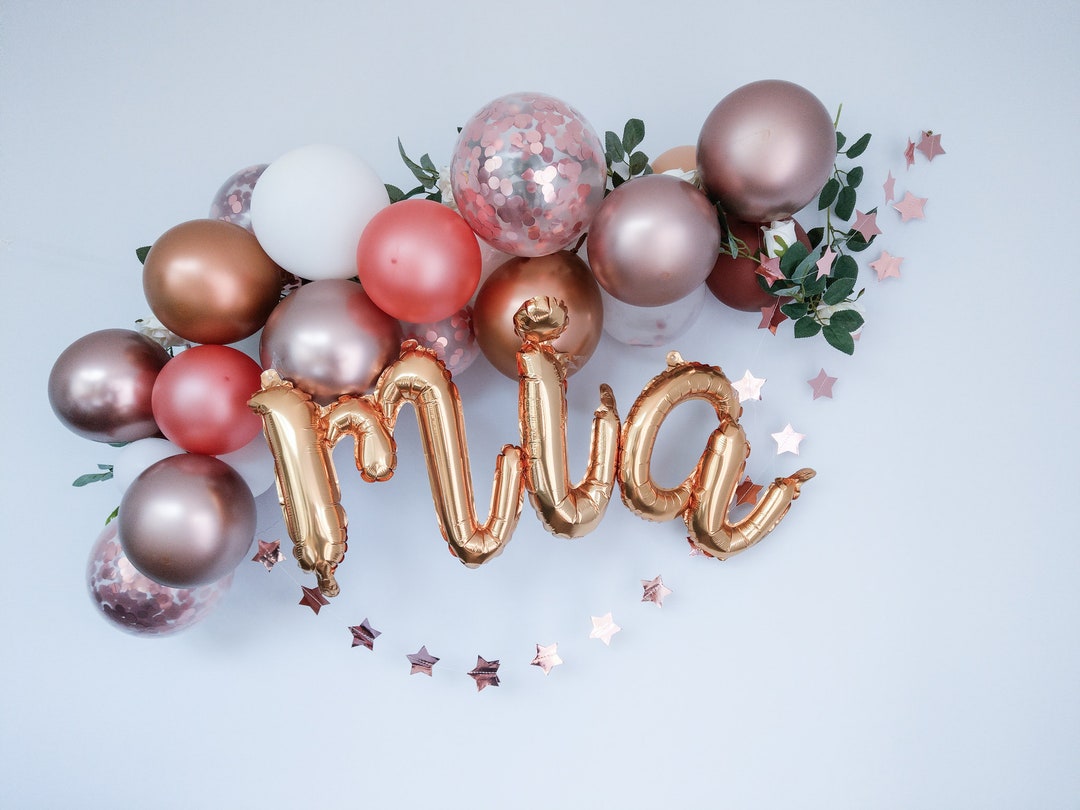 Rose Gold Arch Custom Name Balloons Chrome Copper White Gold Cursive ...