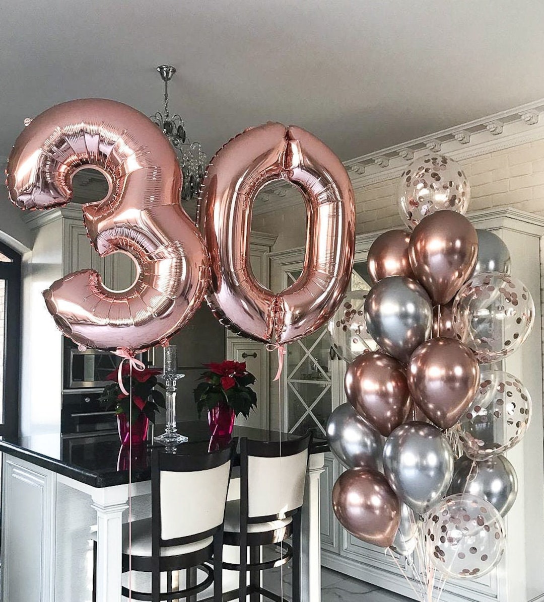 Rose Gold Balloons Numbers Latex Chrome Confetti, Happy 30th, Birthday ...