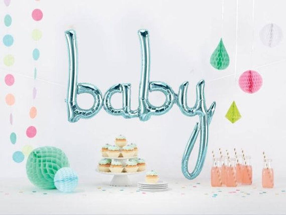Baby Blue Script Balloon, Rose Gold Script, Party, Wedding, Baby Shower ...
