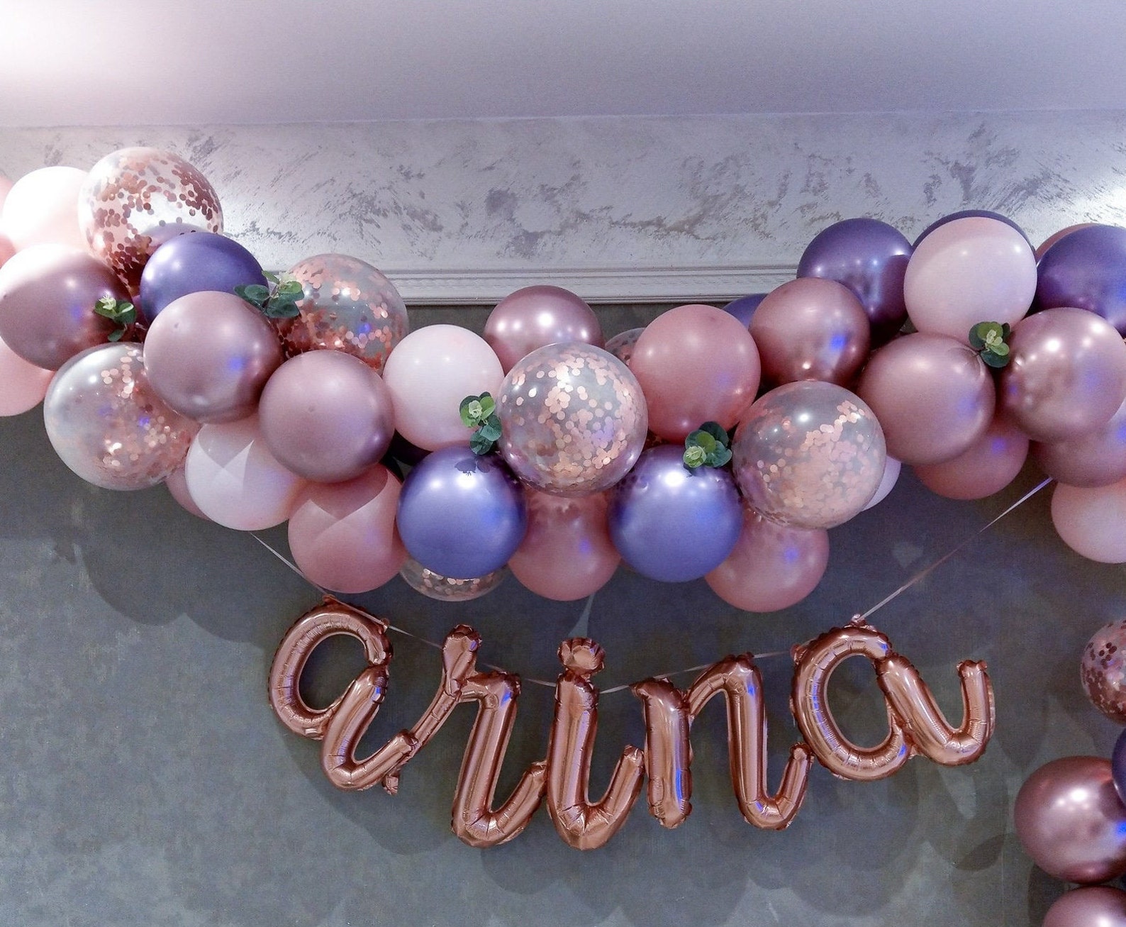 Rose Gold Arch Custom Name Balloons Chrome Mauve Blush Pink Rosewood ...