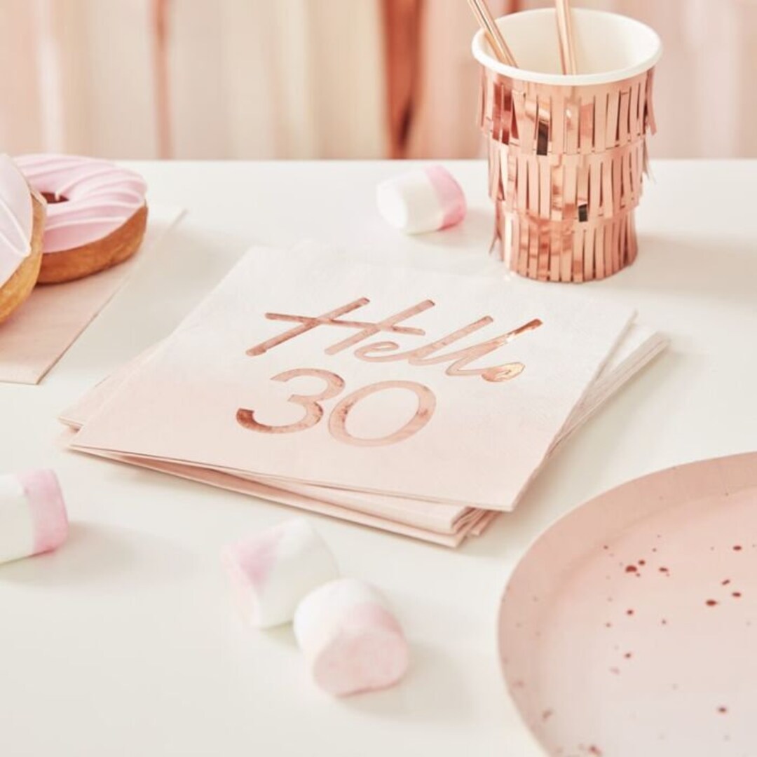 Hello 30th 21 40th 18th Happy Birthday Napkins Rose Gold Milestone ...