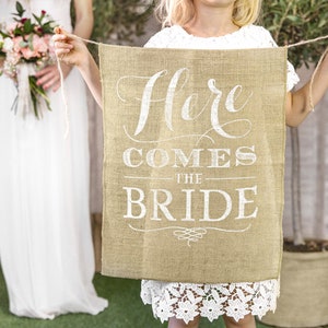 Here Comes the Bride Banner, Wedding Aisle Sign, Hessian Bunting ...