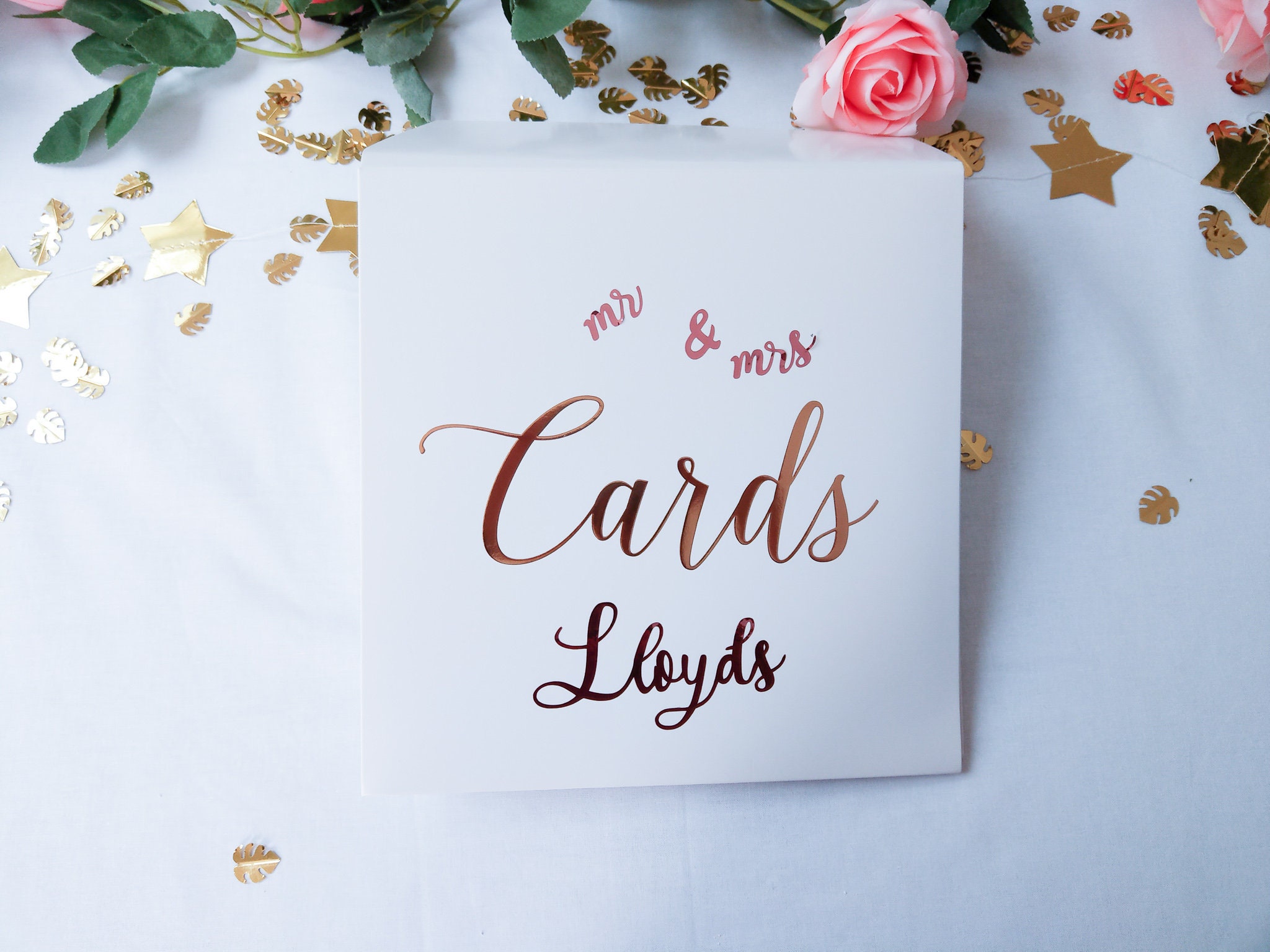 Rose Gold Cards Wedding Post Box Custom Mr Mrs Name Advice - Etsy UK