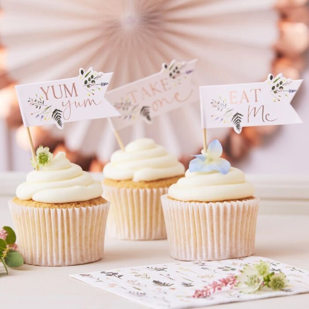Rose Gold Floral Afternoon Tea Party Food Picks, Happy Birthday Party ...