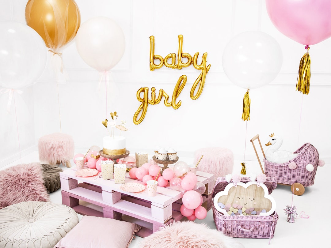 Script Baby Girl Gold Balloon, Gold Script, Baby Shower Party, Baby ...