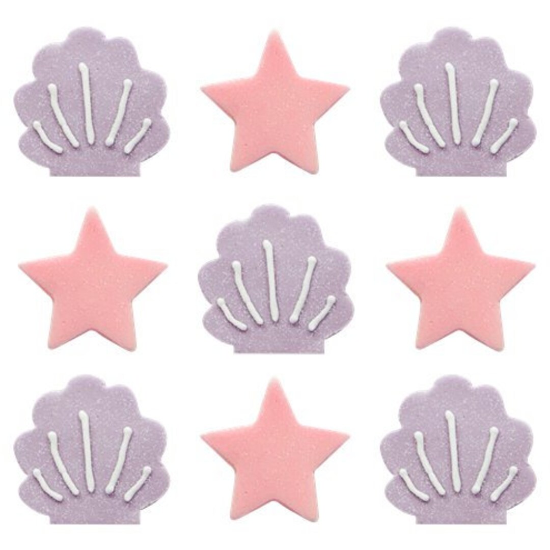 Stars & Shells Sugar Cake Toppers X9, Happy Birthday, Cake Decorations ...