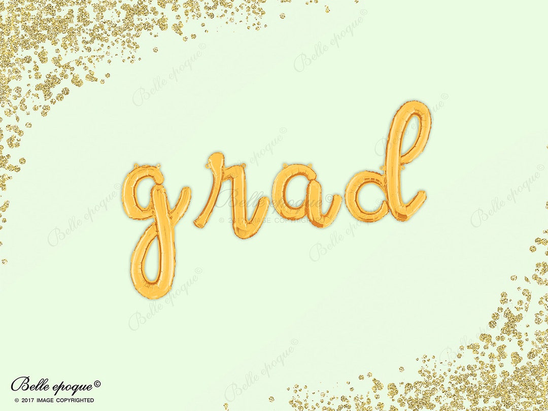GRAD Letter Balloons | Gold Balloons | Cursive Balloons | Party ...