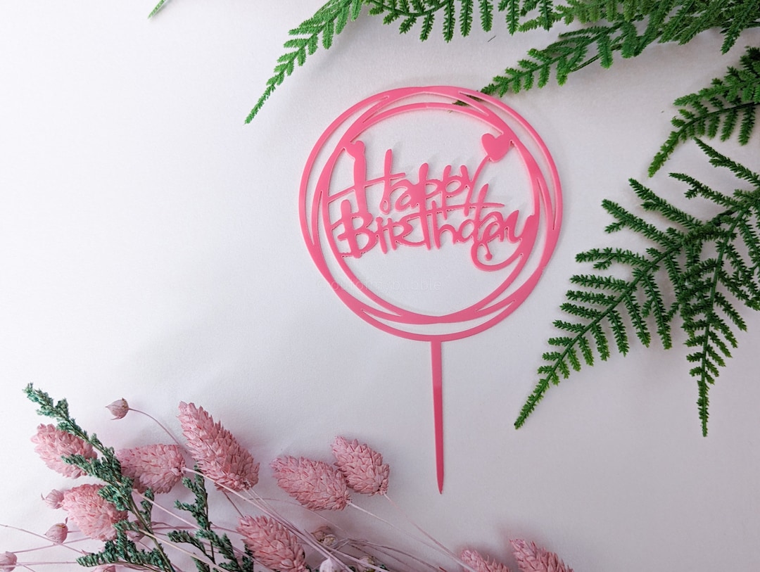 Happy Birthday Pink Cake Topper Party Decorations Girls Gift Blue ...