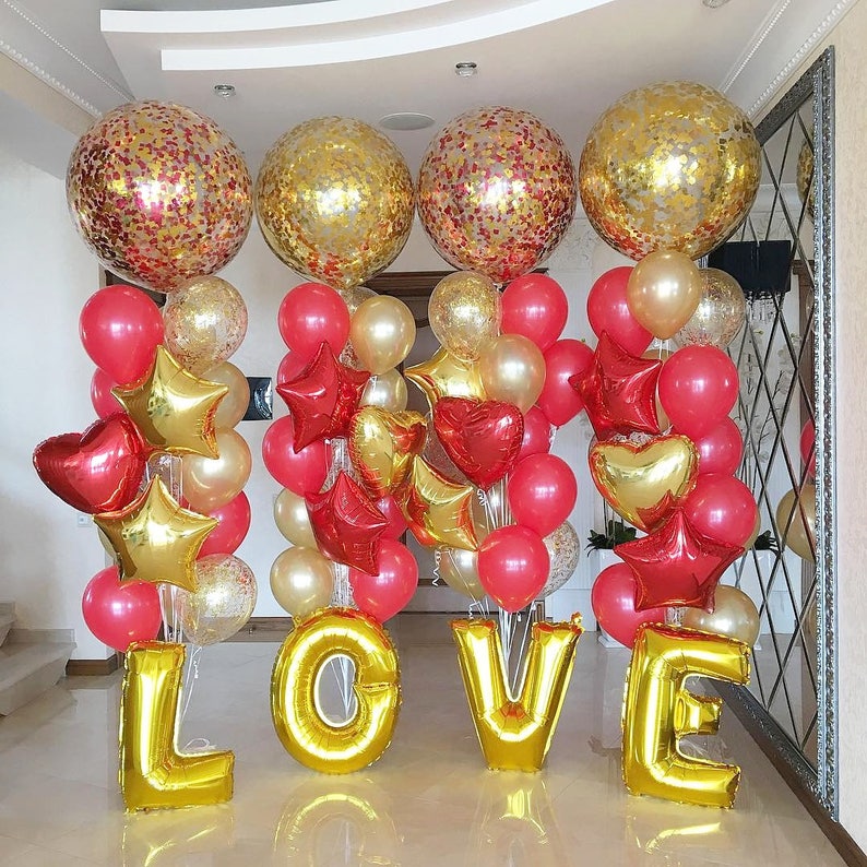 Confetti Balloons Letter Love Valentine Clear Balloons - Etsy