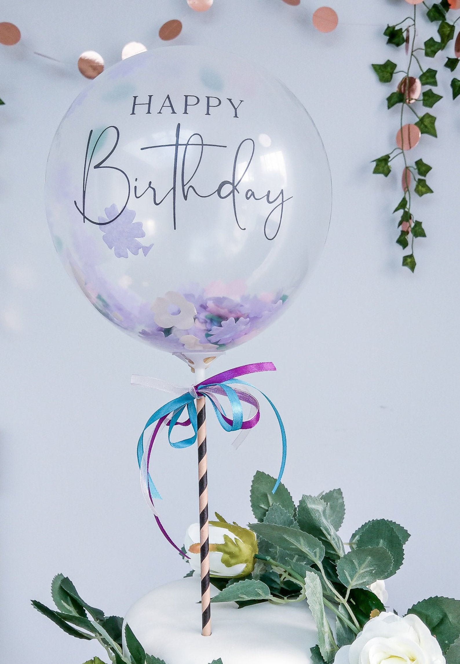 Happy Birthday Cake Topper Floral Confetti Balloons Party - Etsy