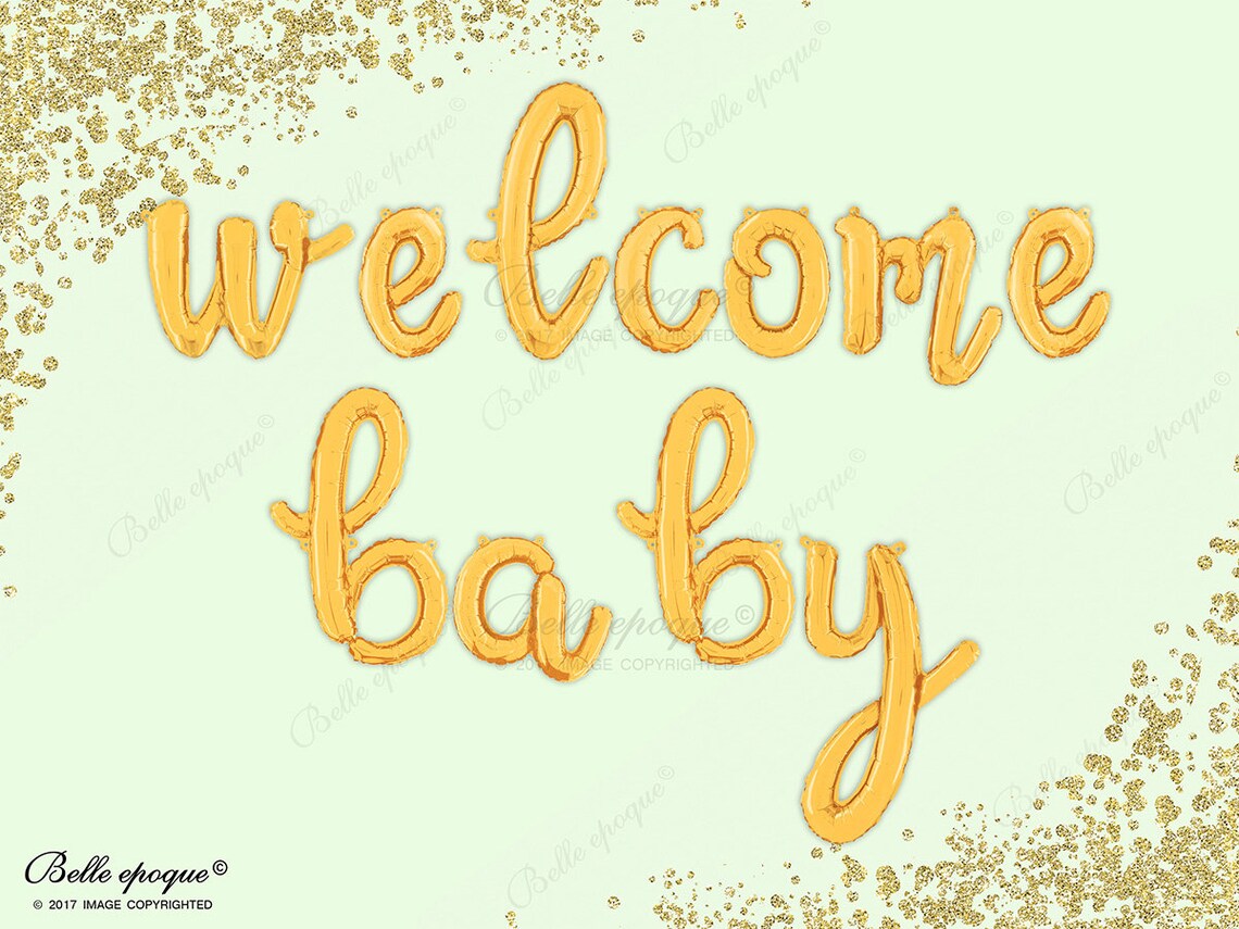 WELCOME BABY Letter Balloons Gold Balloons Cursive | Etsy