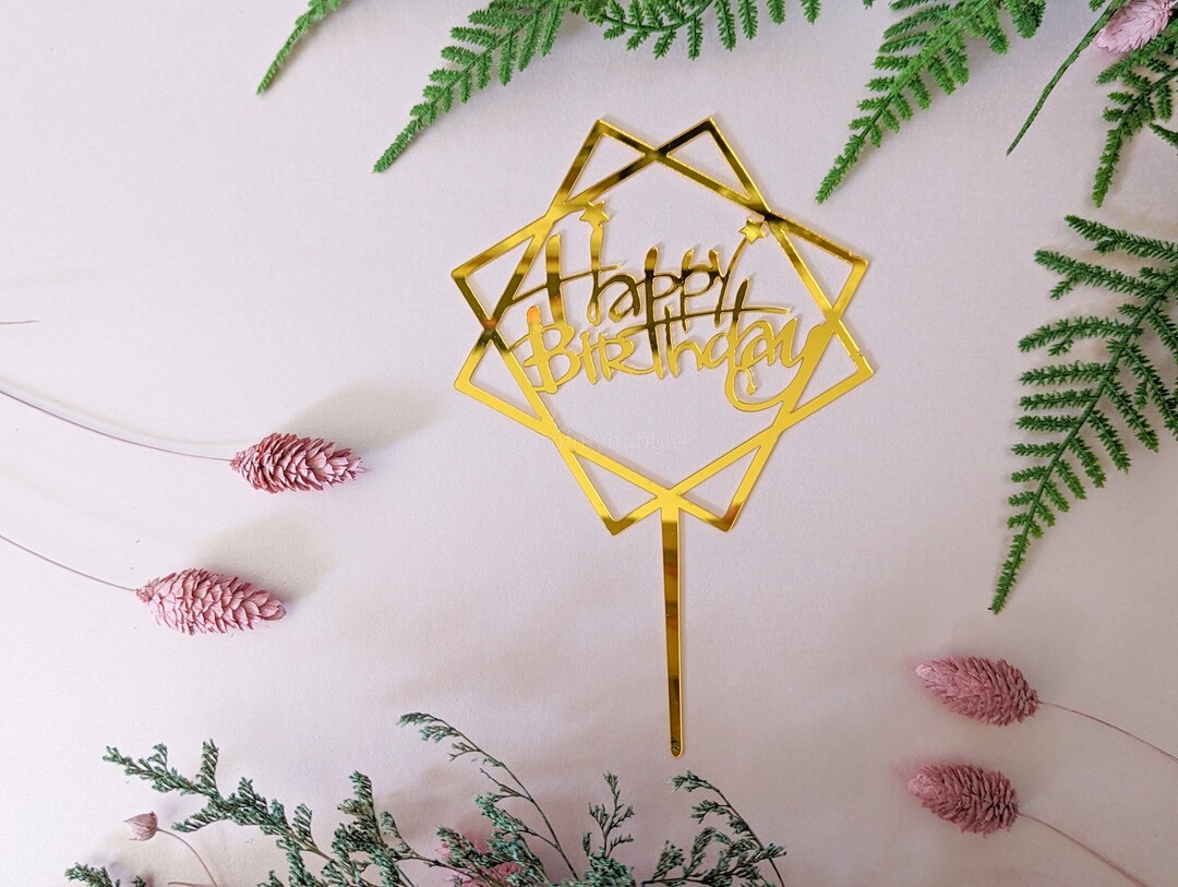 Happy Birthday Gold Cake Topper Acrylic Party Decorations Celebrations ...