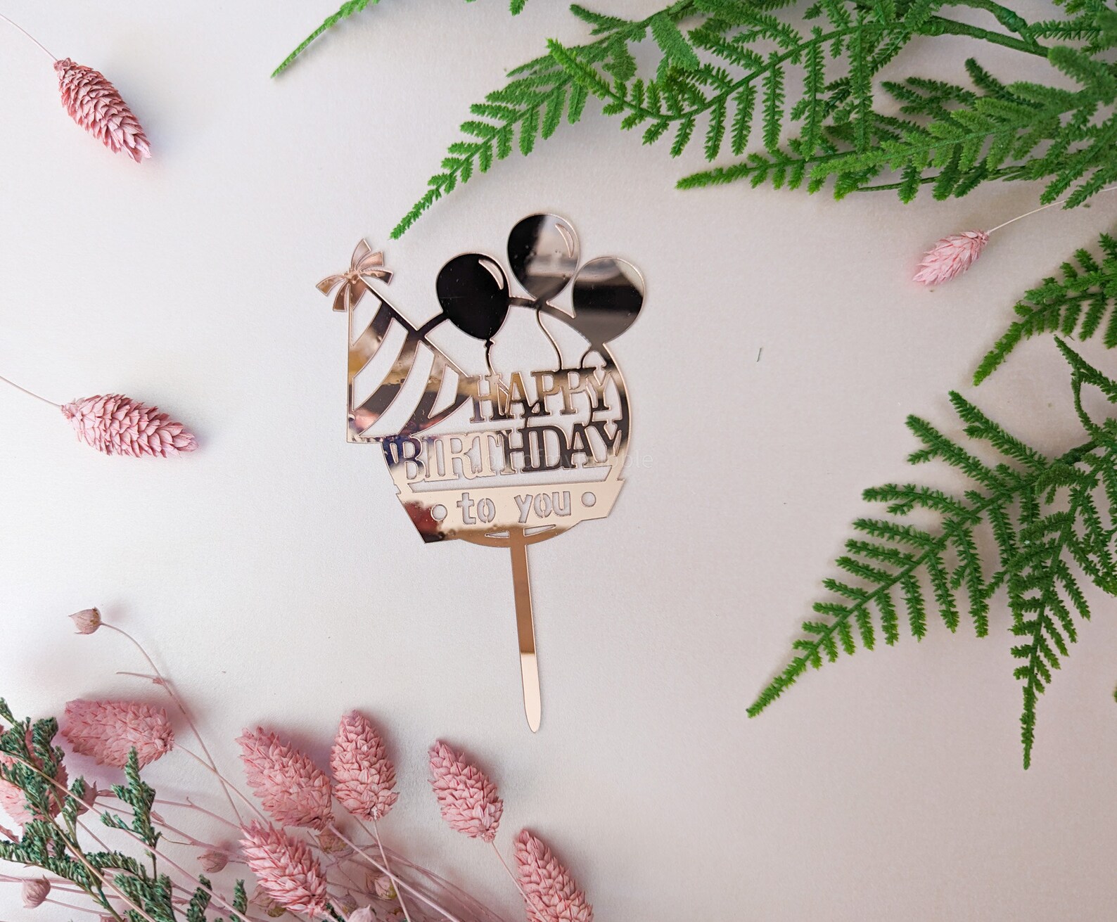 Happy Birthday Rose Gold Cake Topper Acrylic Balloon Party Decorations ...