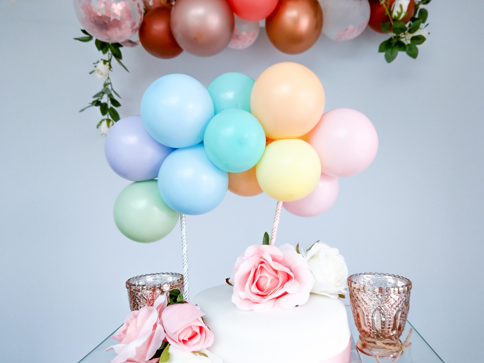 Pastel Balloon Cake Topper Pink Blue Peach Pistachio Lilac Yellow Mint ...