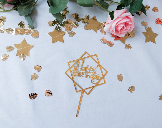 Happy Birthday Cake Topper Gold Decorations - Etsy