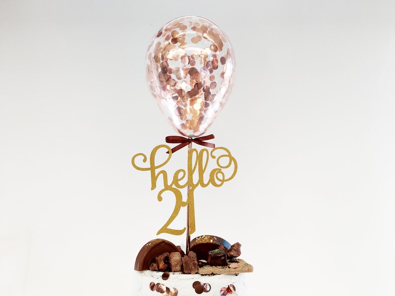 Rose Gold Balloon Confetti Cake Topper Straws Hello 21 - Etsy