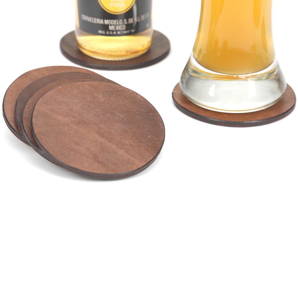 Alta Andina Round Leather Coasters Magnetic Coaster Set 6 Full Grain ...