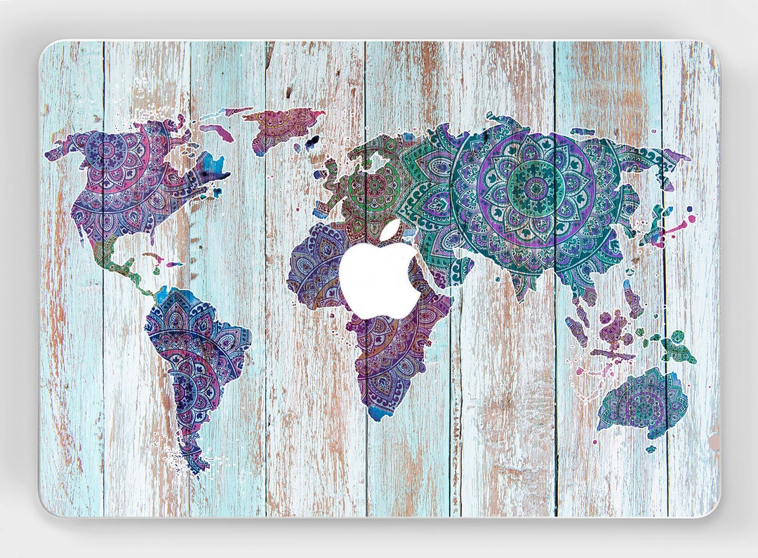 MacBook Map Decal A1932 Laptop Skin Wood Sticker Mac Book A2141 Mandala ...