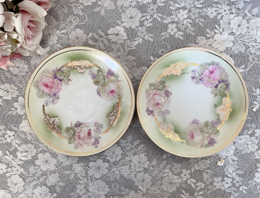 Gorgeous Pair of Vintage Rose Plates Shabby Chic - Etsy
