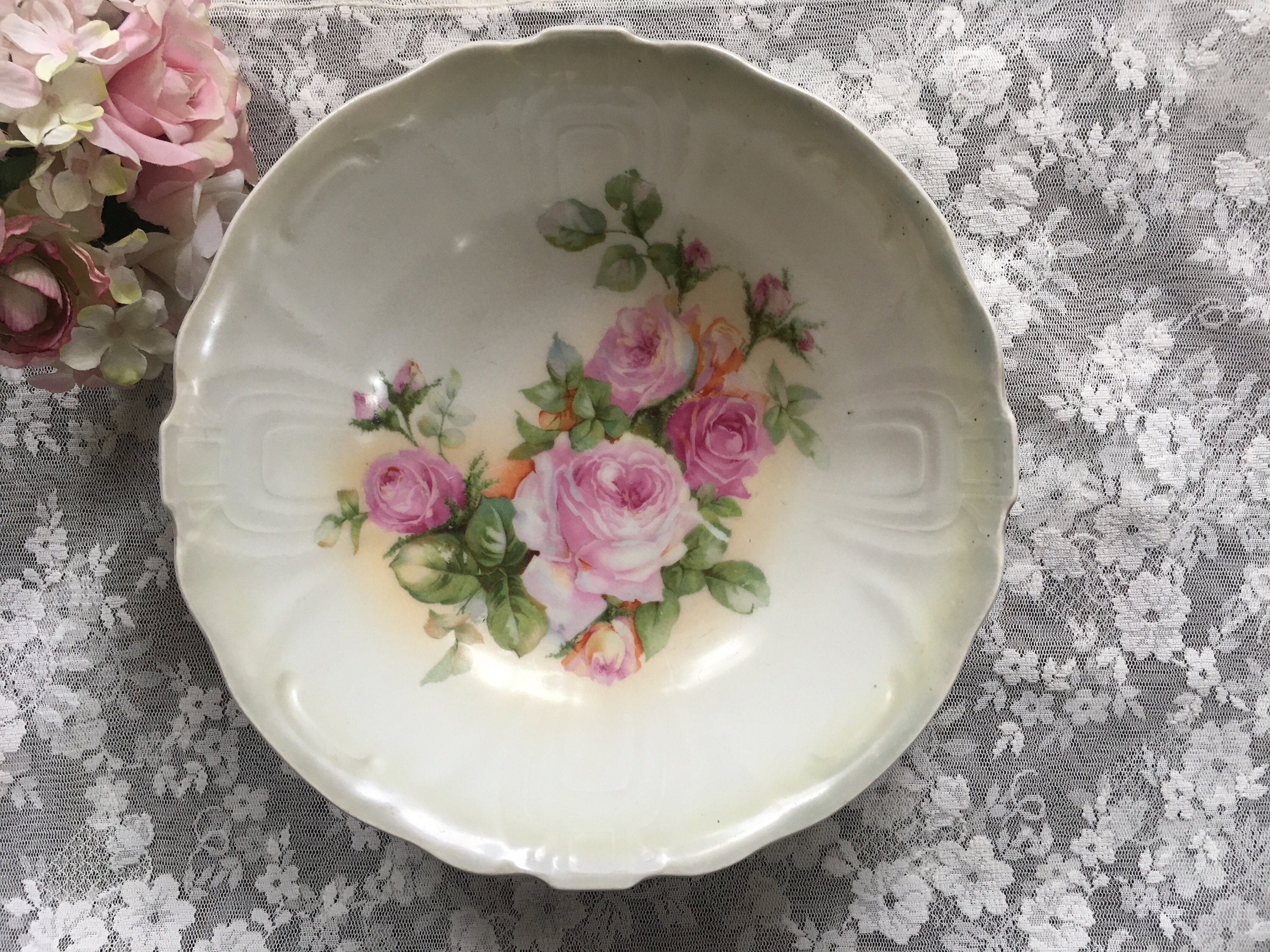 Large Vintage Antique Rose Bowl Victoria - Etsy