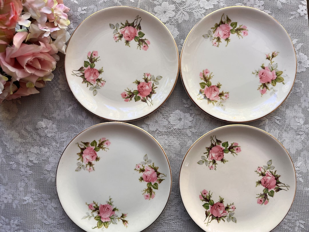 Set of (4) Pretty Vintage Rose Plates - Etsy