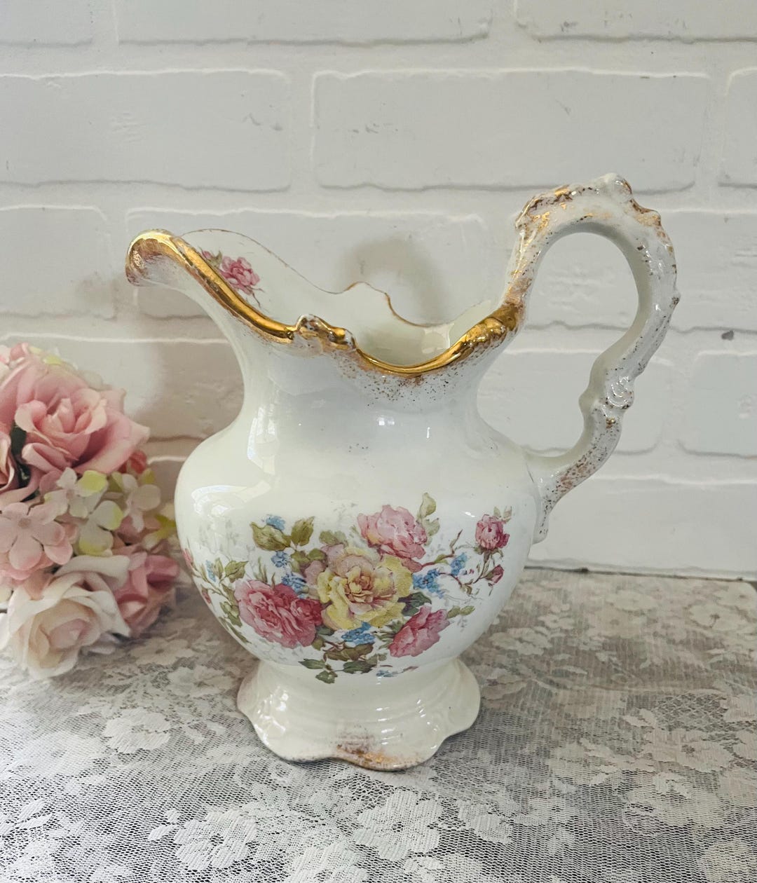 Pretty Vintage Floral Pitcher - Etsy