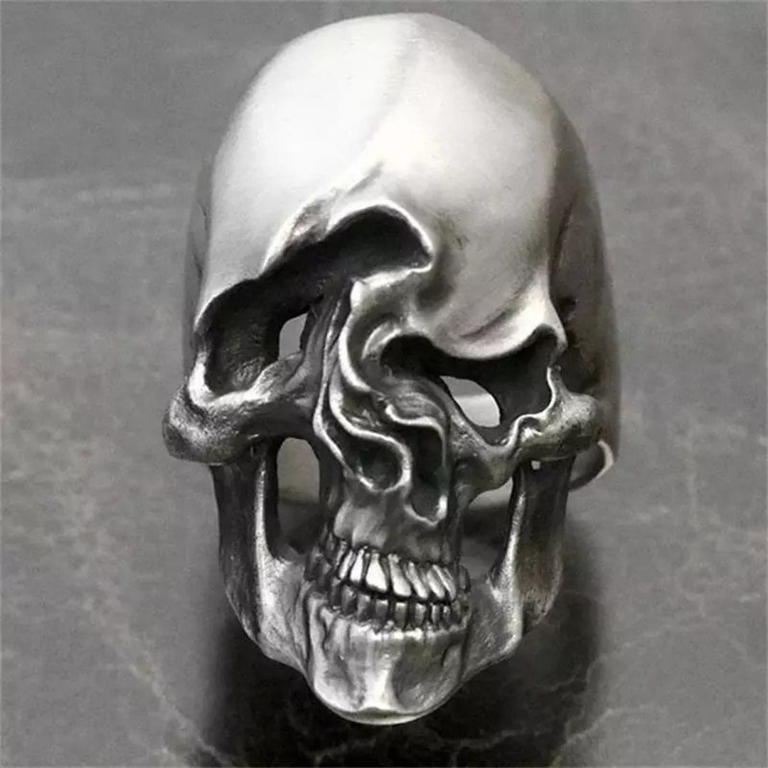 Large Men's Biker Skull Ring Stainless Steel Distorted Melted Face ...