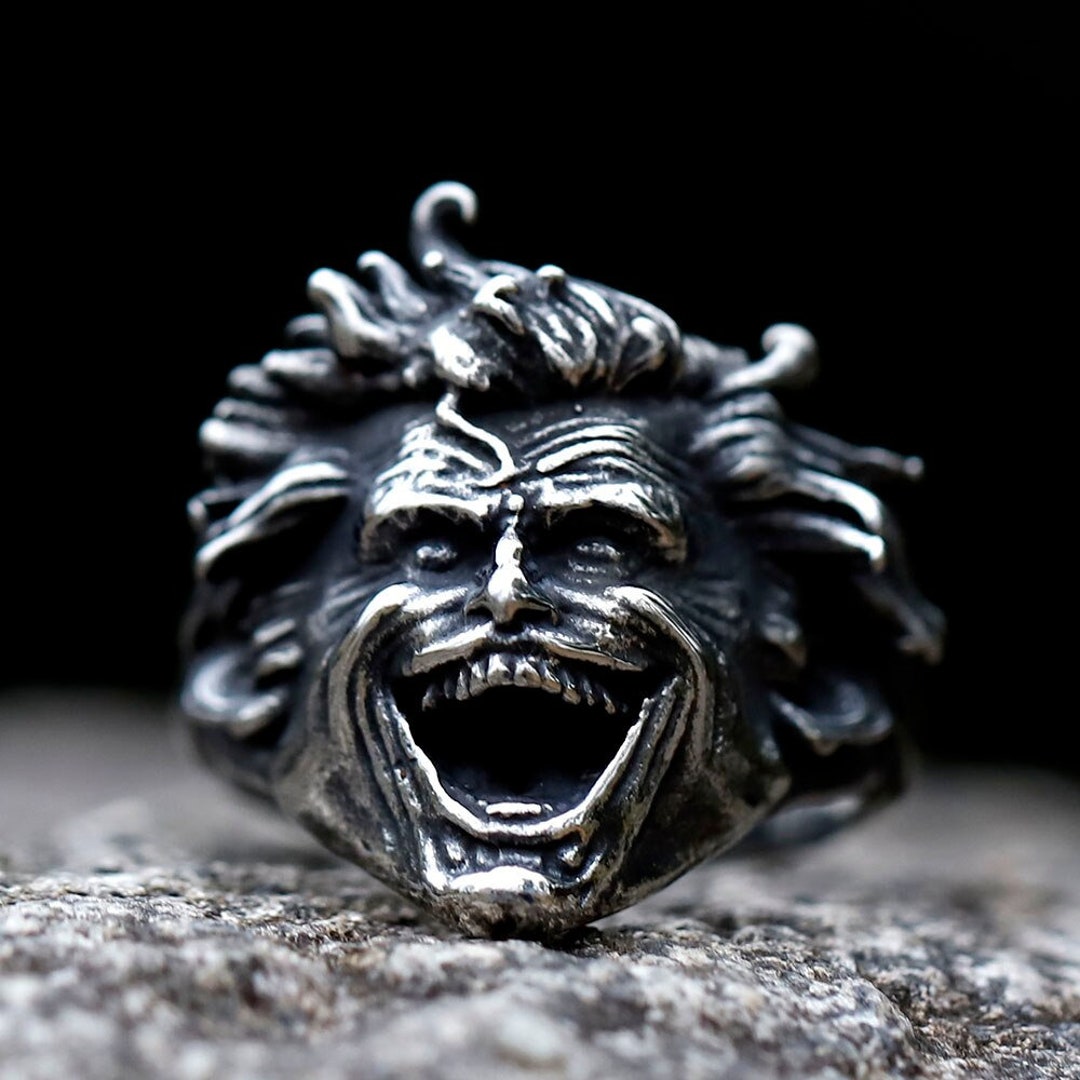 The Joker Scary Evil Laughing Clown Stainless Steel Ring Gothic Punk ...